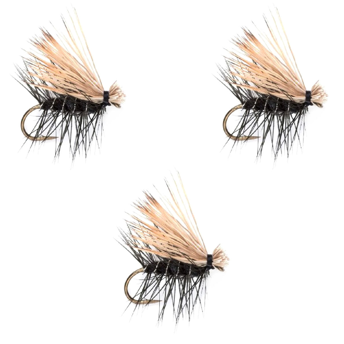 3 Pack Black Elk Hair Caddis Classic Trout Dry Flies Size 16 – Wasatch Tenkara Rods