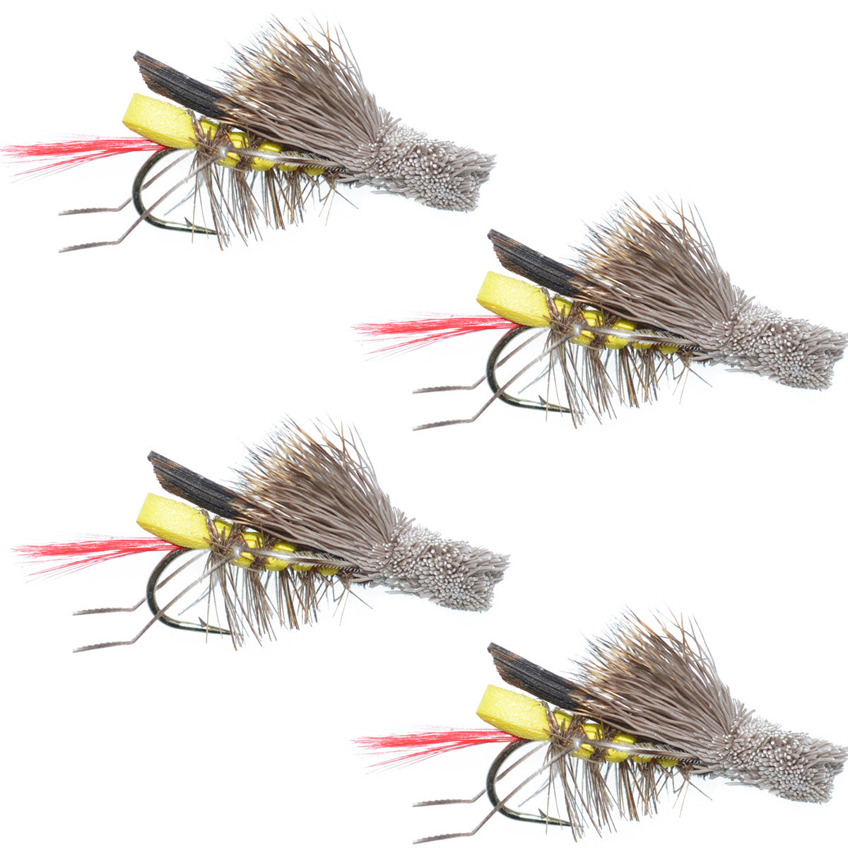 4 Pack Dave's Hopper Yellow Foam Body Grasshopper Fly - Hook Size 10 ...