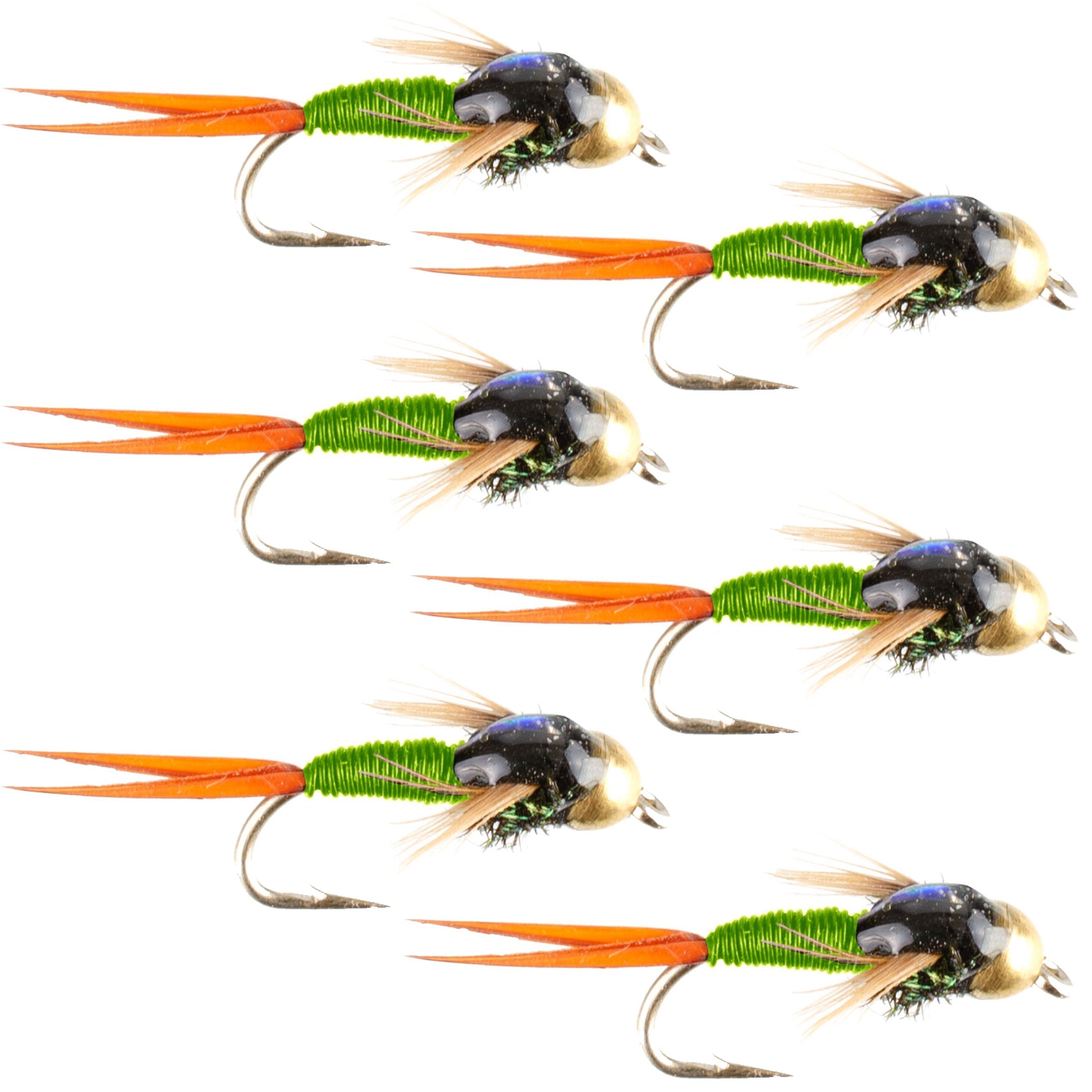 Bead Head Chartreuse Copper John Nymph Fly Fishing Flies - Set of 6 Fl ...
