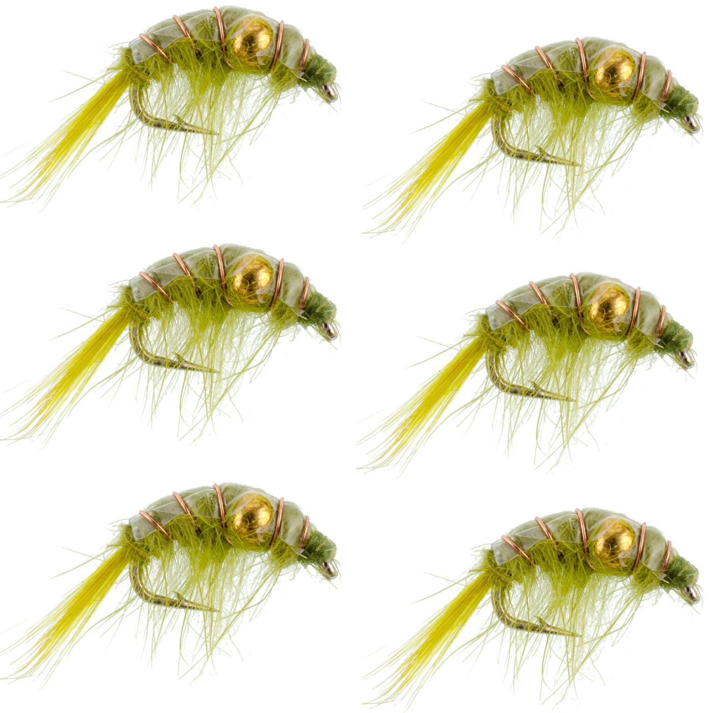 Olive Beaded Shrimp Scud Pattern - 6 Flies - Size 12 - Tailwater Lake ...