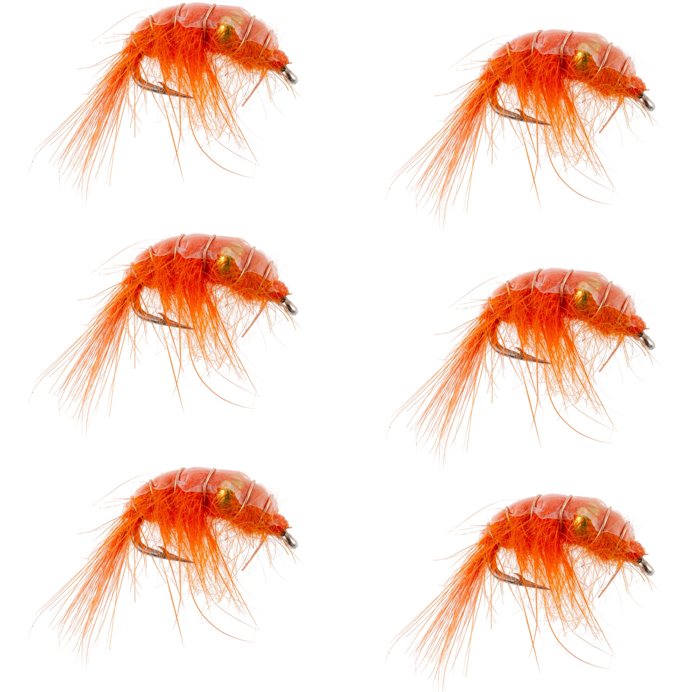 Orange Beaded Shrimp Scud Pattern - 6 Flies - Size 12 - Tailwater Lake ...