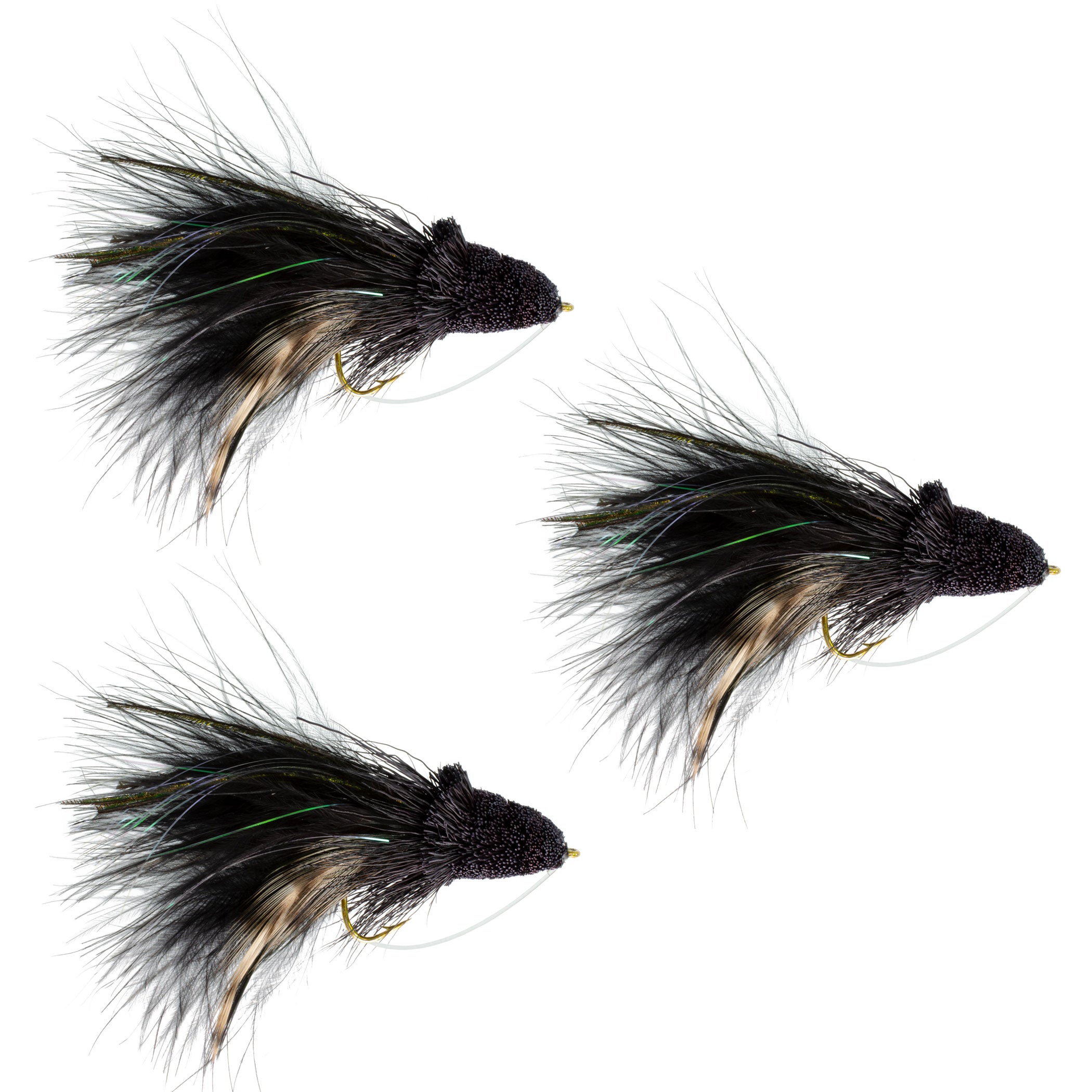 3 Pack Black Dahlberg Deer Hair Diver Size 4 - Bass Fly Fishing Bug Wi ...