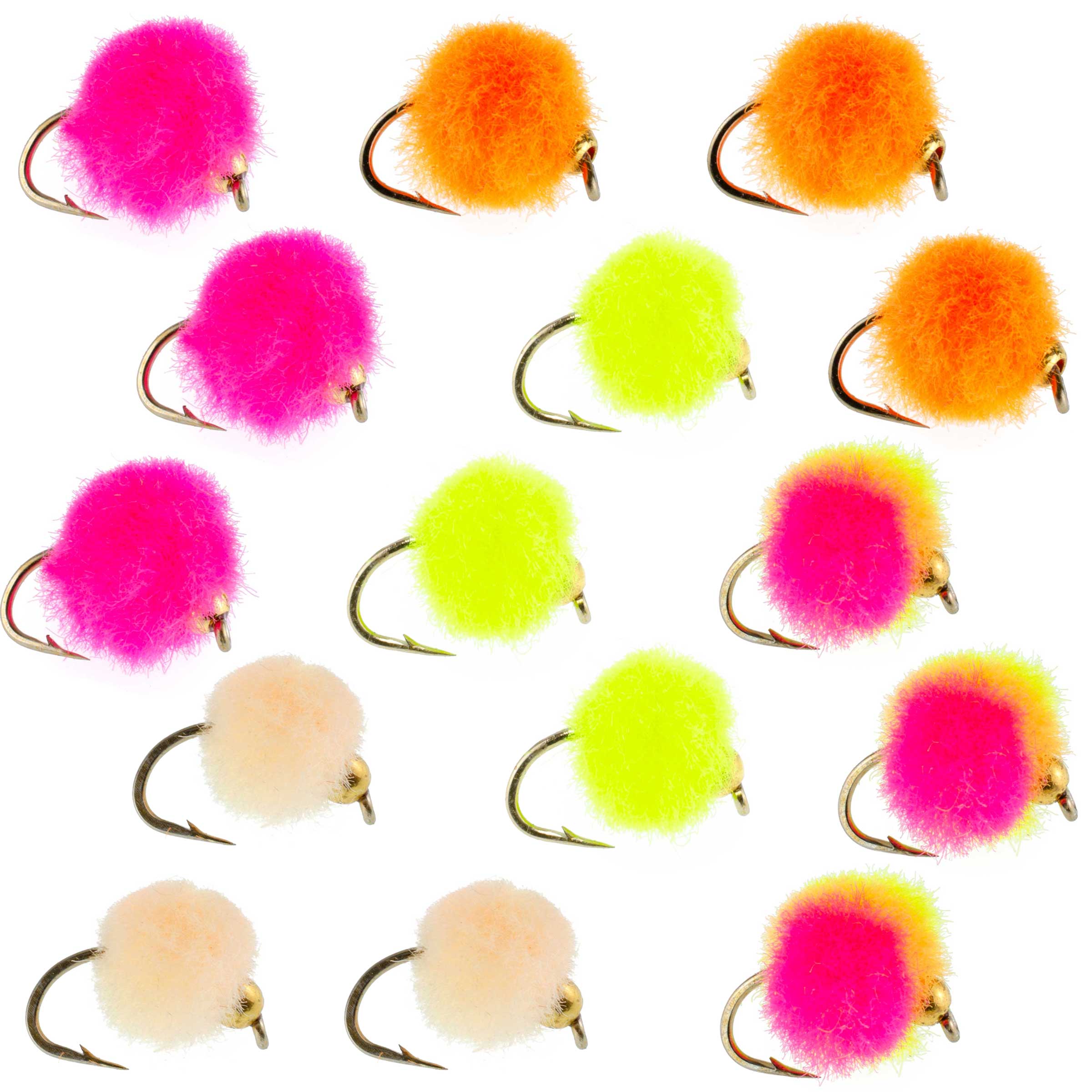 Bead Head Egg Assortment Fly Fishing Flies - 15 Flies - 5 Colors Hook ...