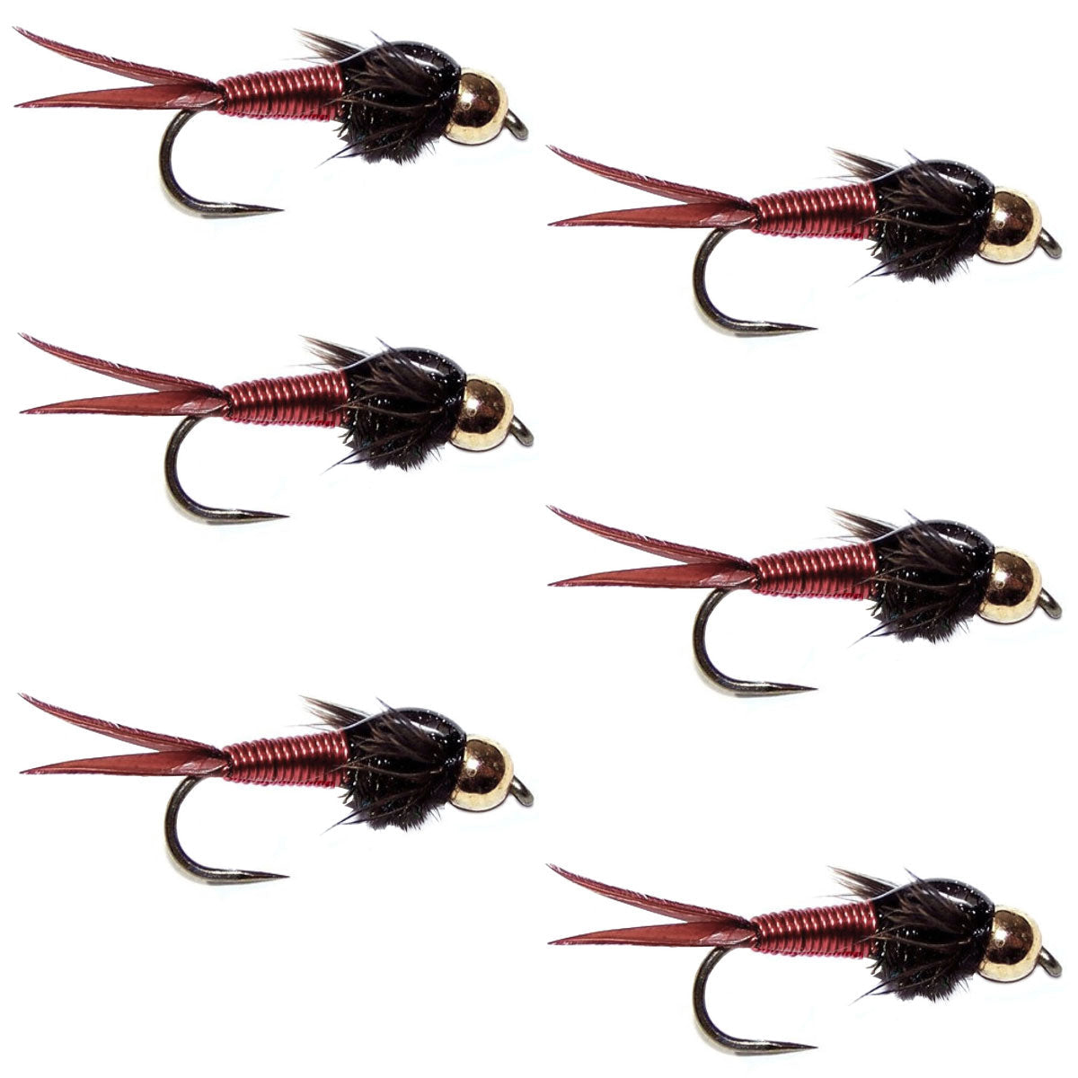 Barbless Bead Head Red Copper John Nymph Fly - 6 Flies Hook Size 12 ...