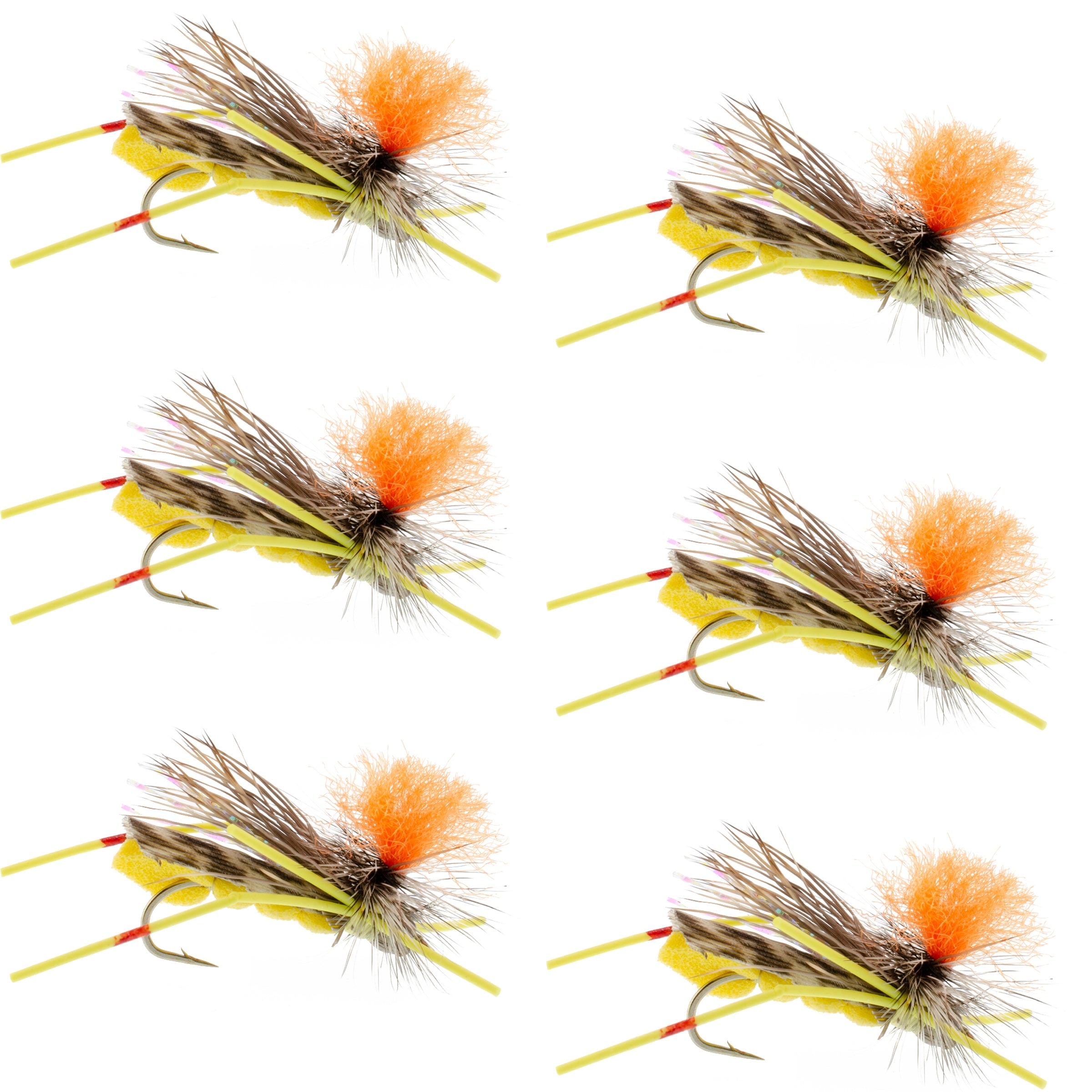 Feth Hopper Yellow - Foam Grasshopper Fly Pattern - 6 Flies Flies Hook ...