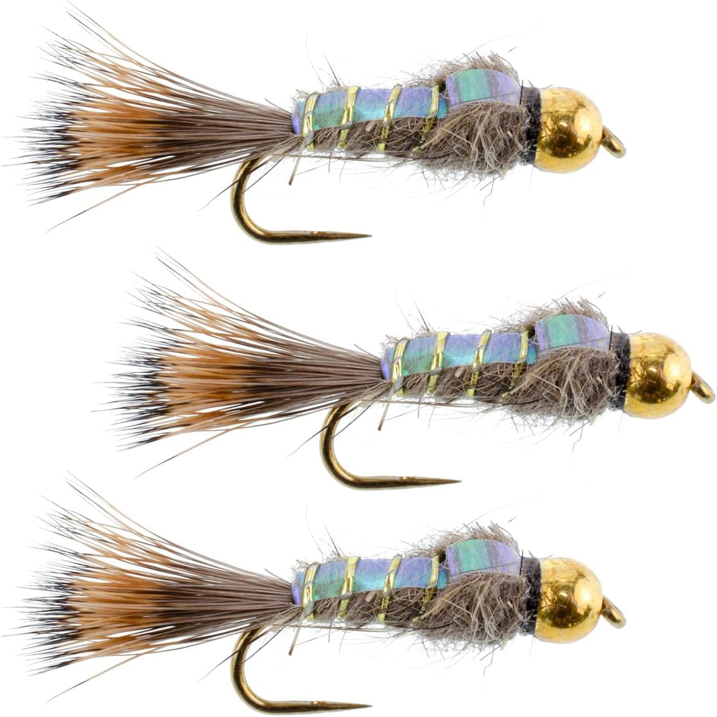 3 Pack Barbless Bead Head Flash Back Gold Ribbed Hare's Ear Nymph Flie ...