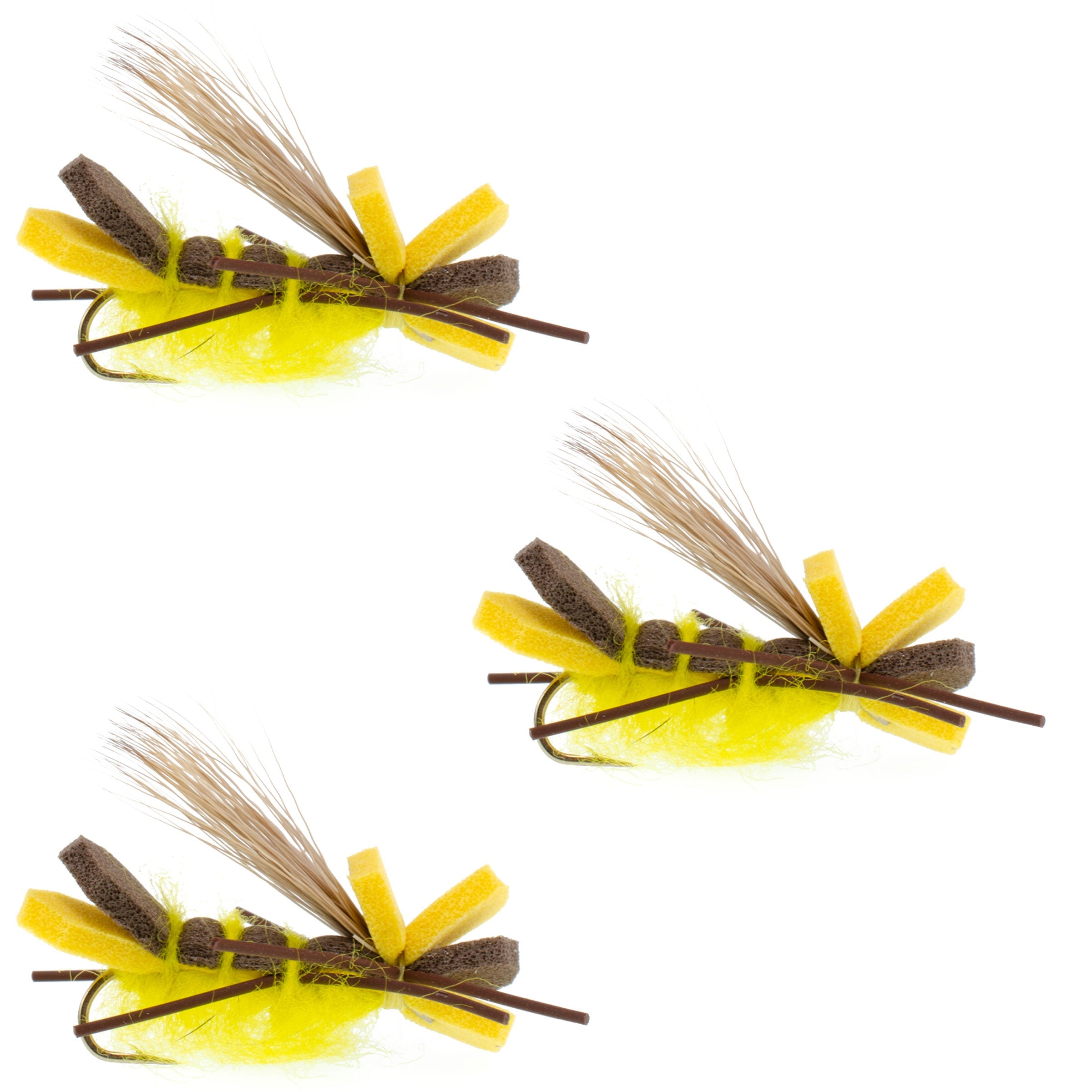 3 Pack Yellow Godzilla Hopper - Foam Grasshopper or Adult Salmonfly Fl ...