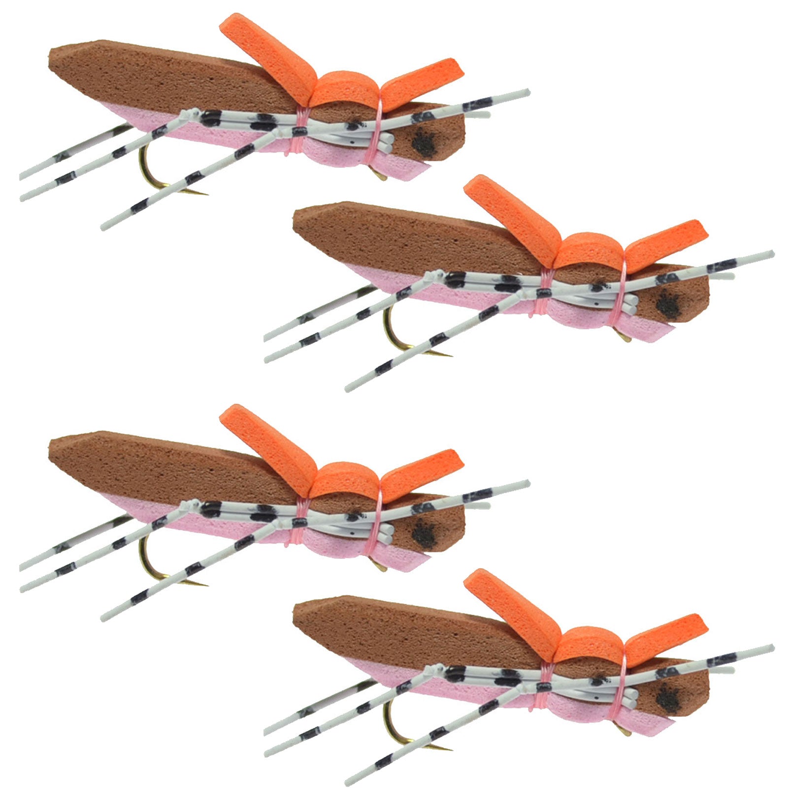 4 Pack Moorish Hopper Brown Pink Foam Body Grasshopper Fly - Hook Size ...
