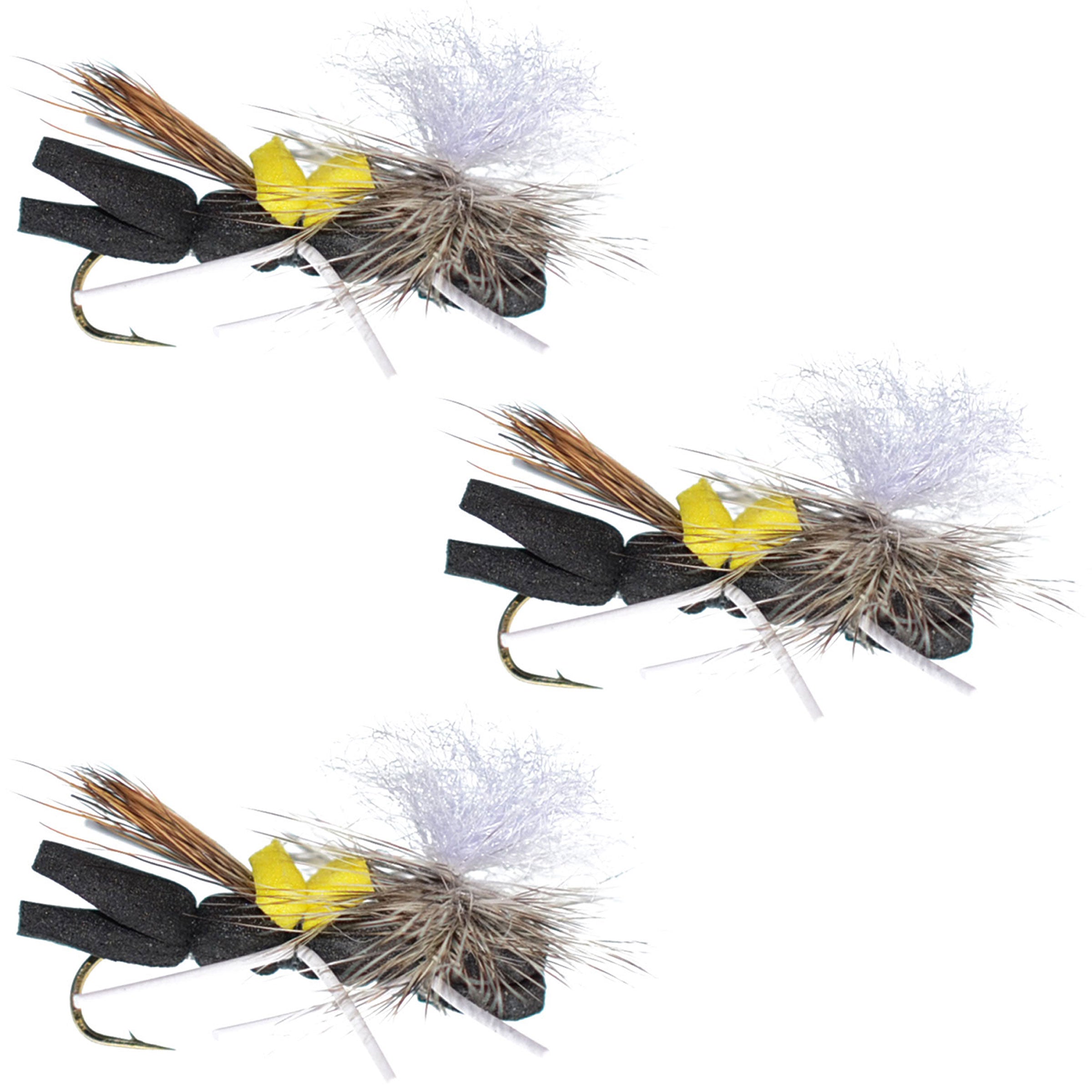 3 Pack Parachute Chernobyl Ant Black Yellow Top Foam Body Grasshopper ...