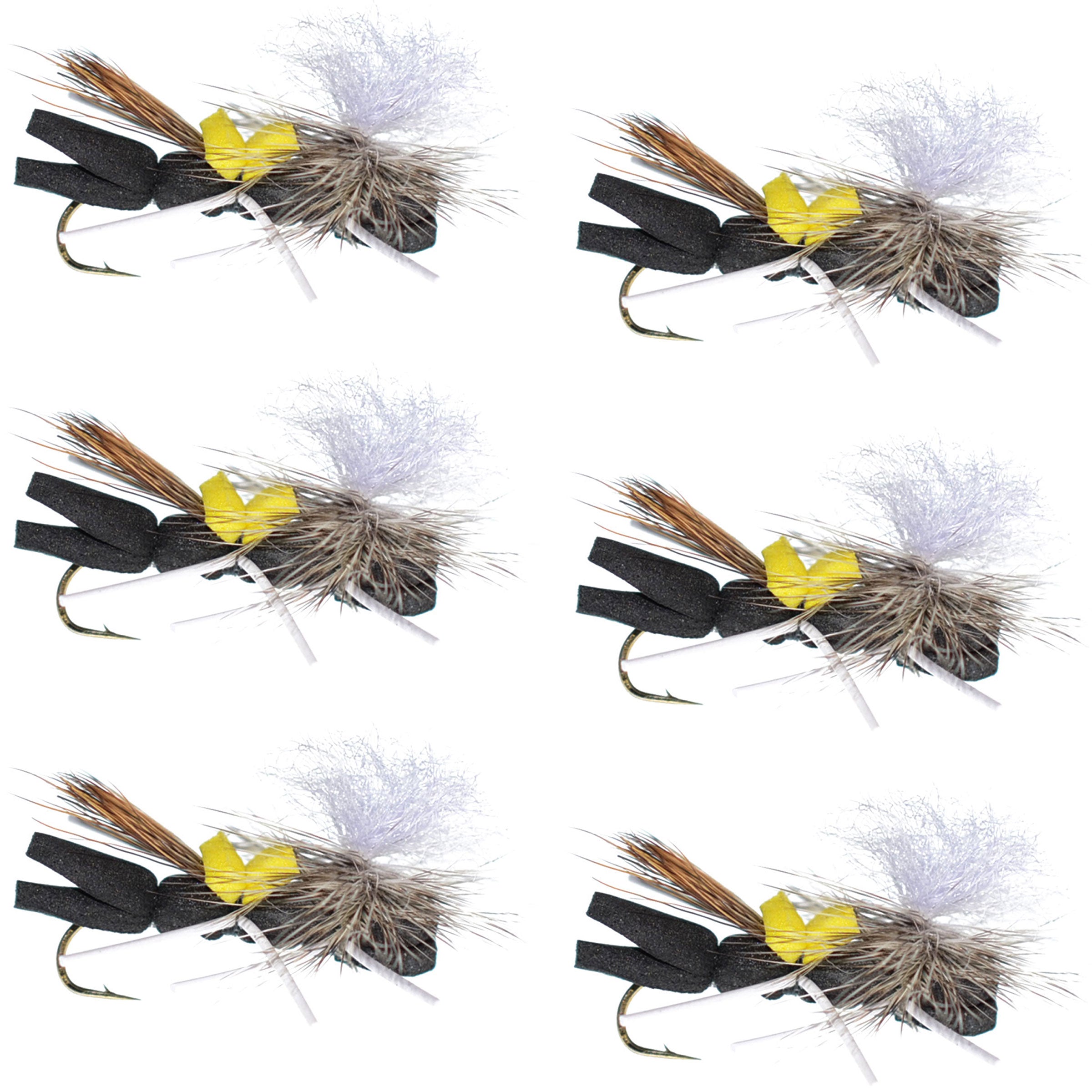 Parachute Chernobyl Ant Black Yellow Top Foam Body Grasshopper Fly 6 F ...