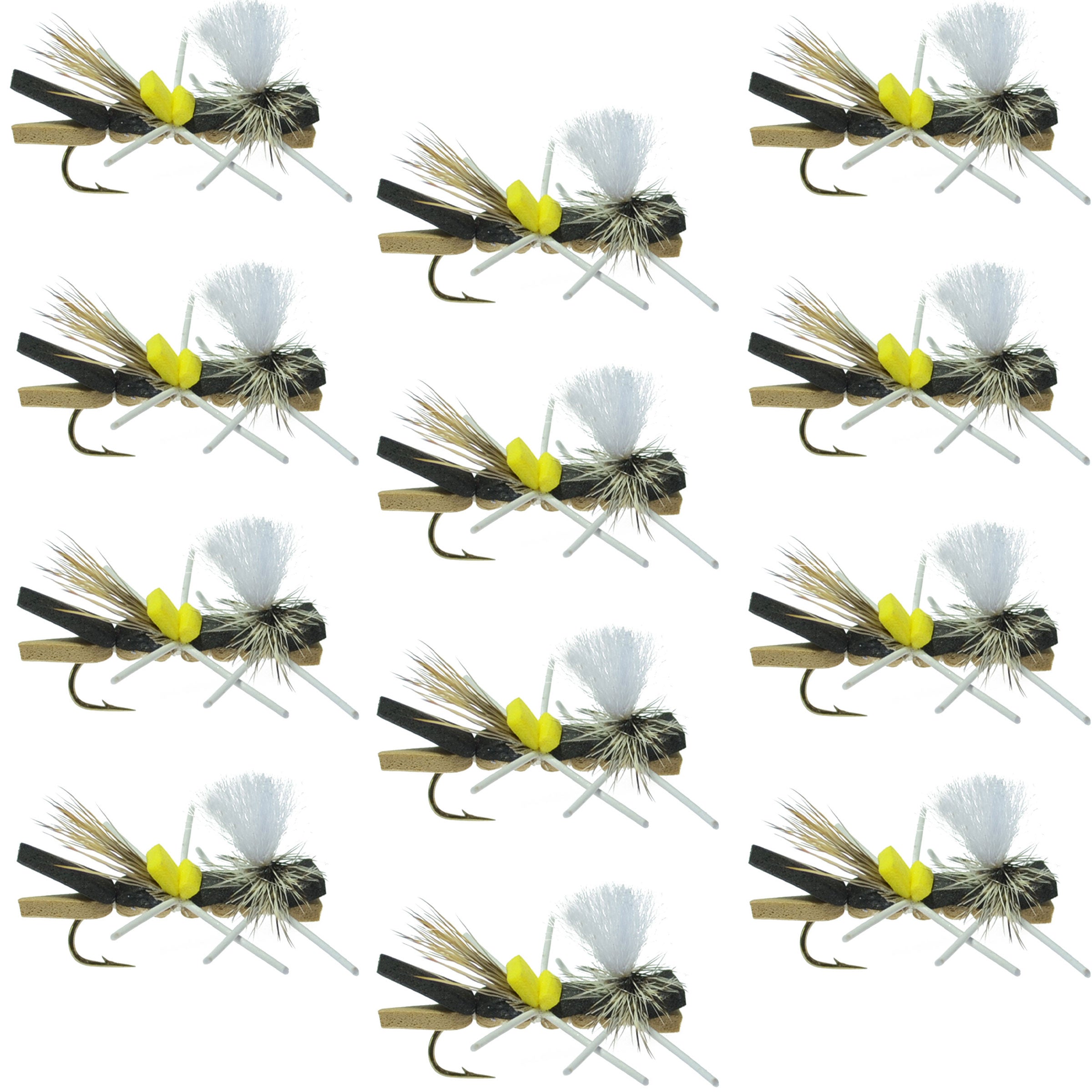 Parachute Chernobyl Ant Black Tan Foam Body Grasshopper Fly 1 Dozen Fl ...