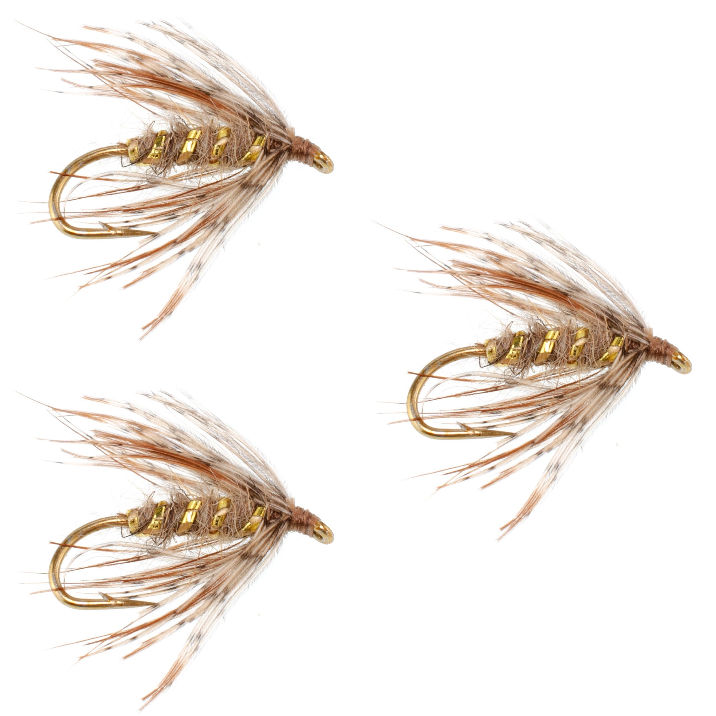 3 Pack Soft Hackle March Brown Partridge Fly Fishing Wet Flies - Hook ...