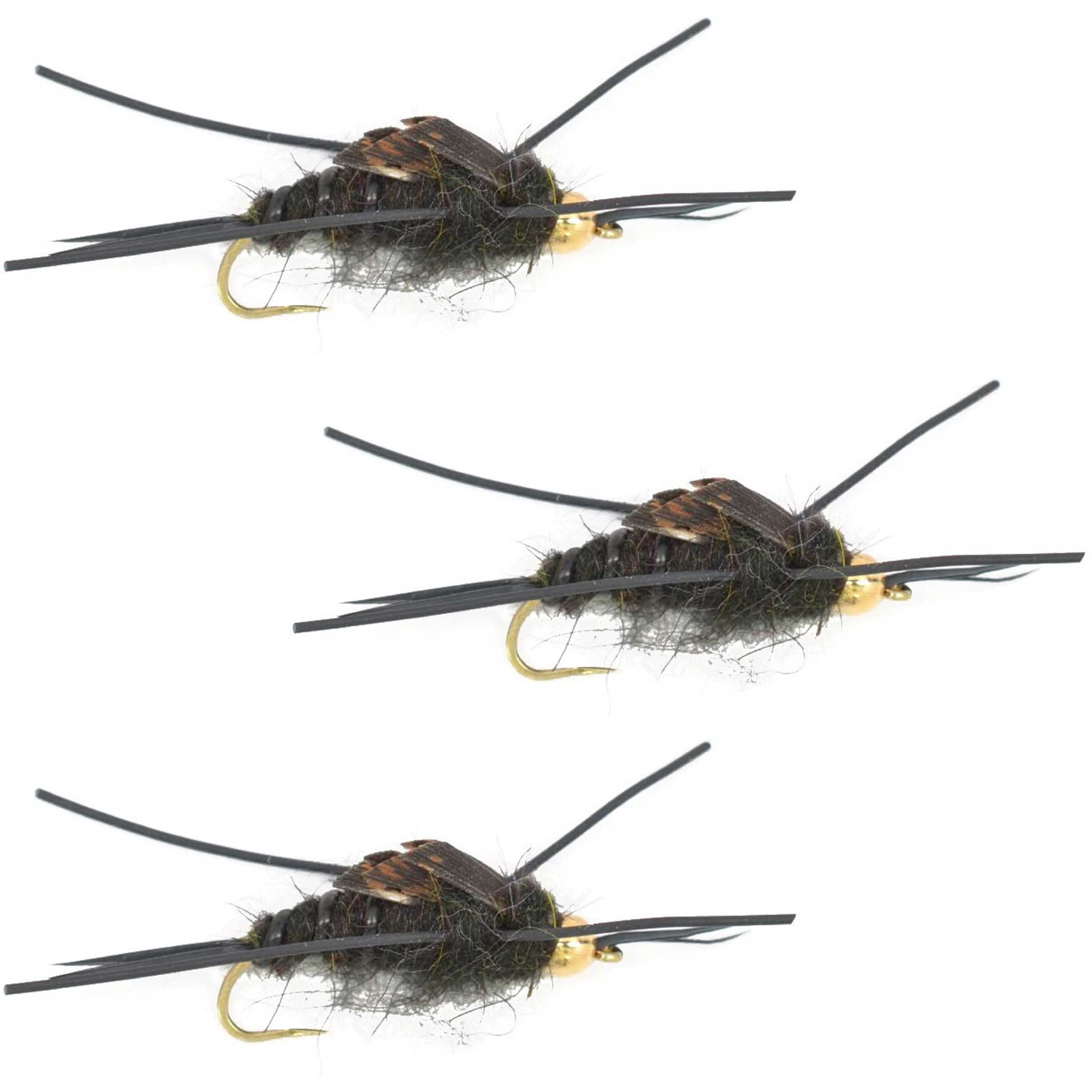 3 Pack Barbless Gold Bead Kaufmann's Black Stone Fly with Rubber Legs ...