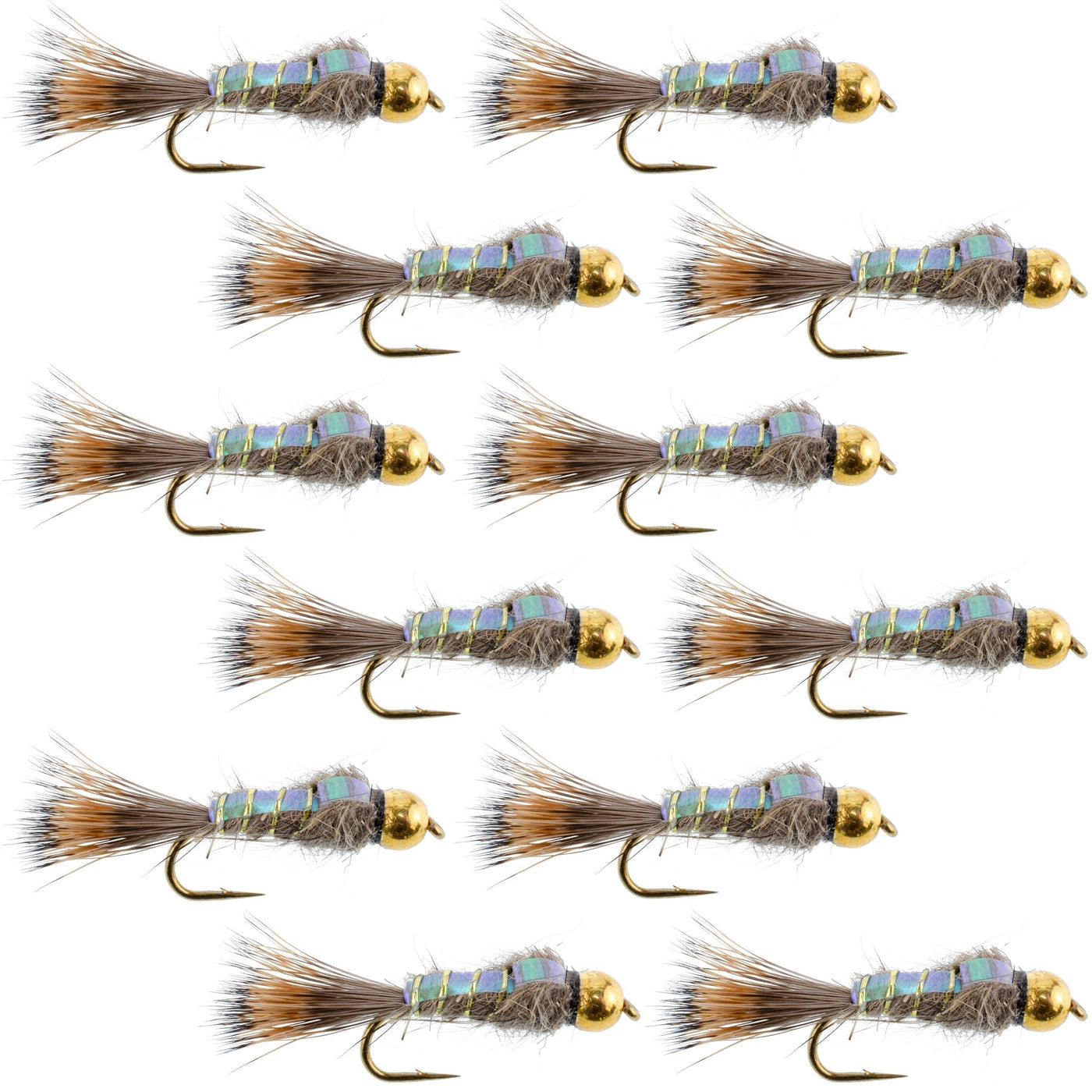 Flashback Gold Ribbed Hare's Ear Trout Fly 1 Dozen Nymph Wet Flies Siz ...