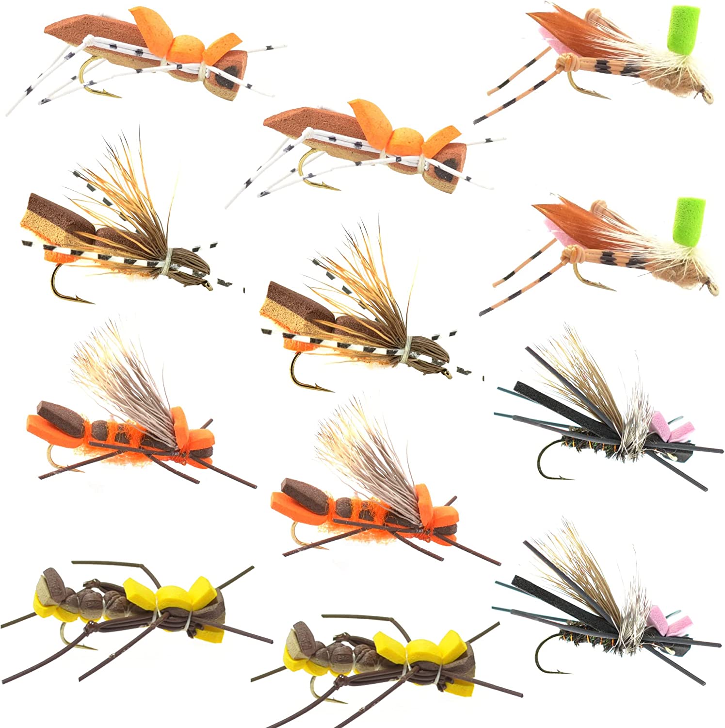 The Fly Fishing Place Foam Hopper Fly Fishing Flies Assortment - 12 Fl ...