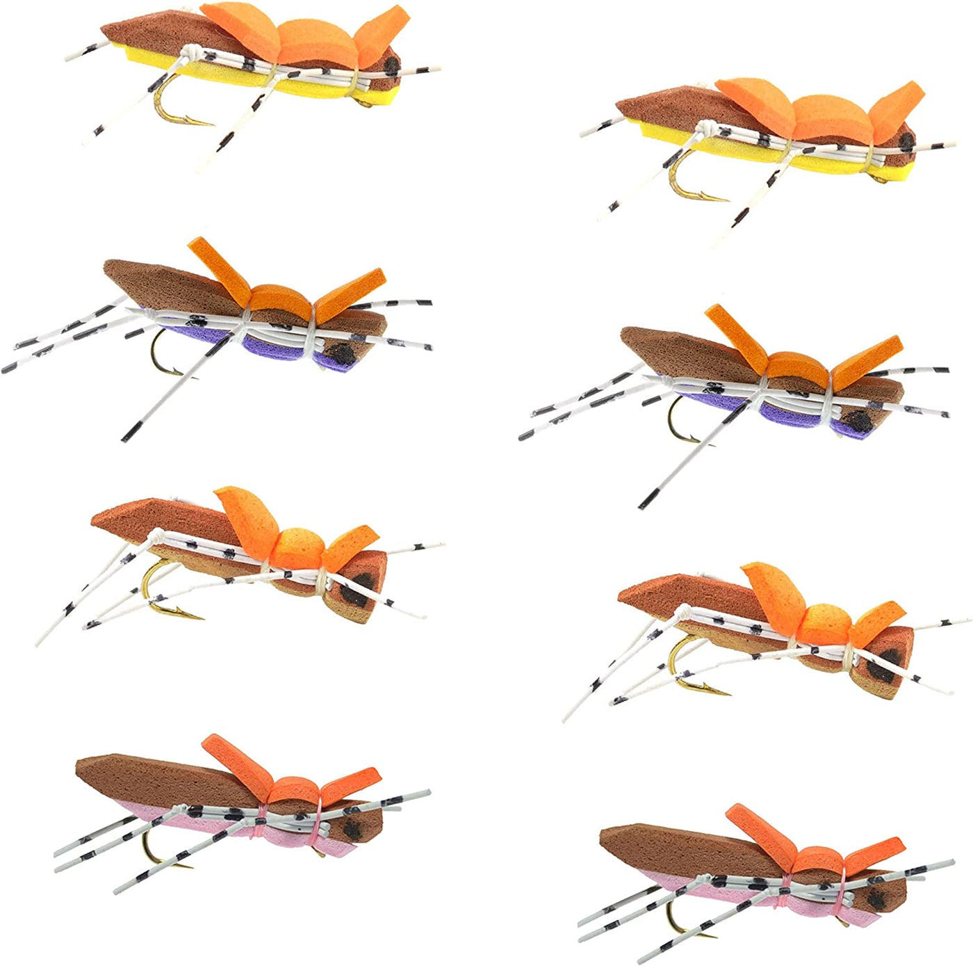 Morrish Hopper Foam Body Grasshopper Assortment Dry Fly - 8 Flies - 4 ...