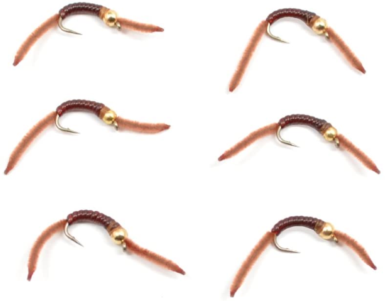 San Juan Bead Head Power Worm Brown V-Rib - 6 Flies Hook Size 14 ...