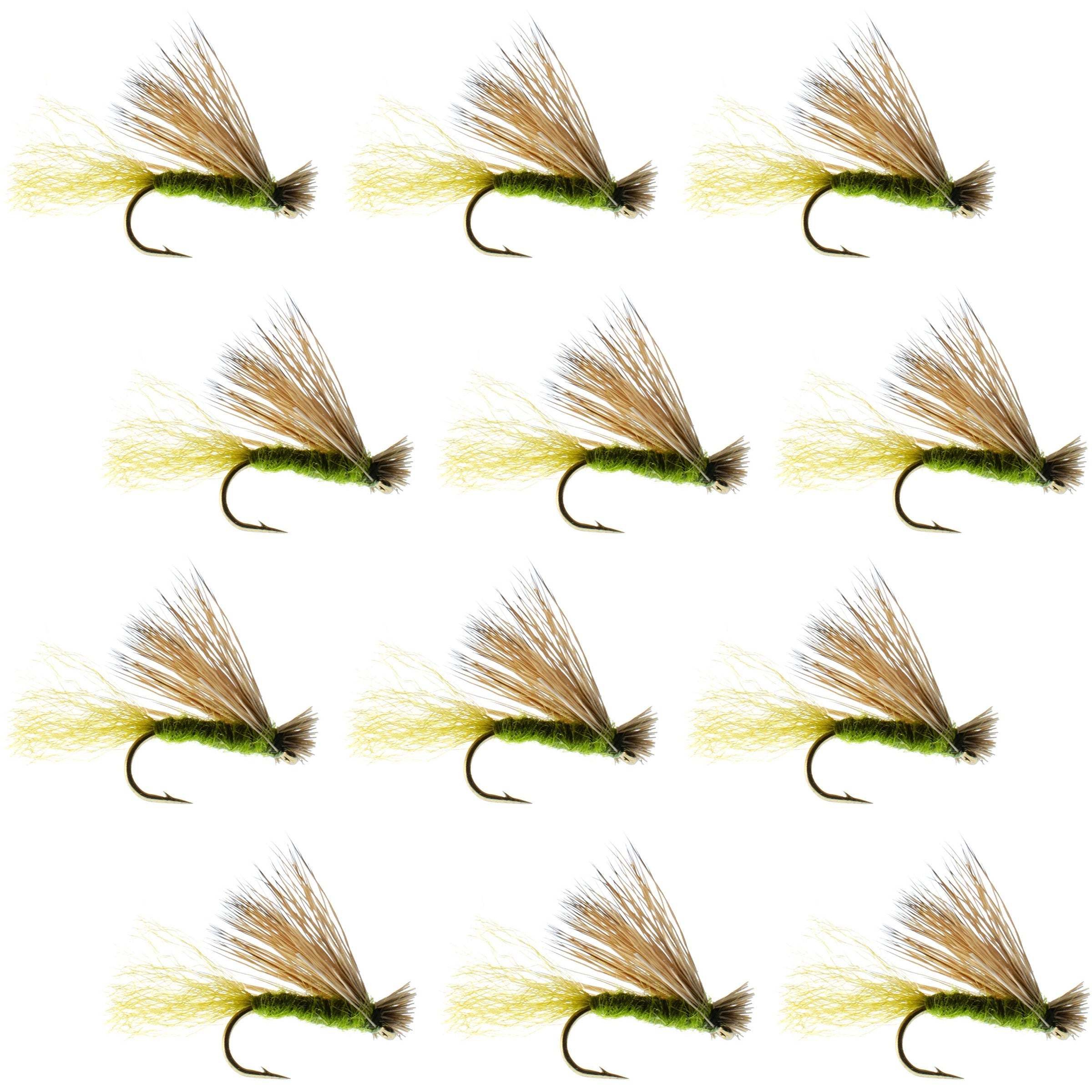 Olive X Caddis Emerging Caddis Adult Trout Dry Fly - 1 Dozen Flies Hoo ...